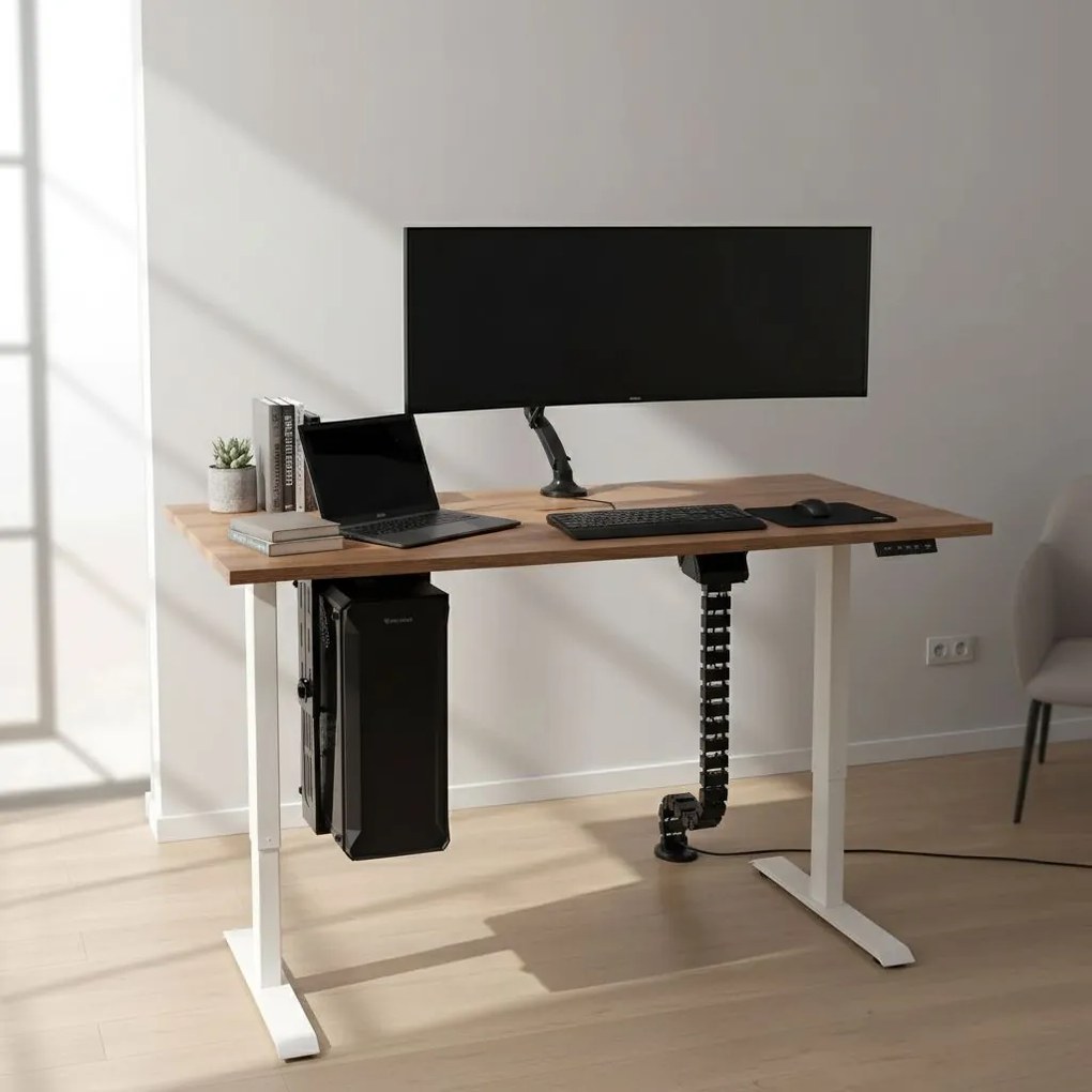 Výškově nastavitelný stůl OfficeTech D, 120 x 80 cm, šedá podnož, dub silverjack