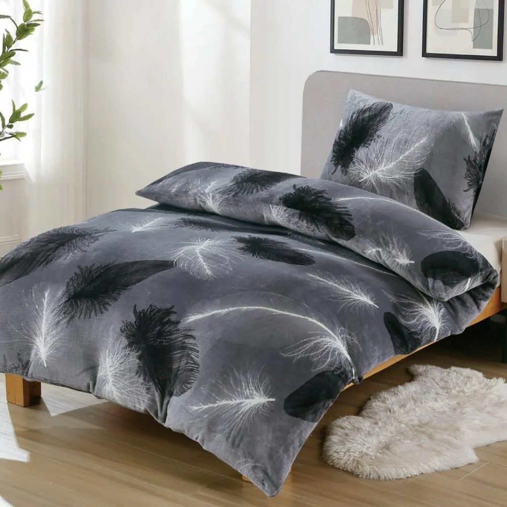 Mikroplyšové povlečení Pampeliška šedá 200x140cm+90x70cm TiaHome