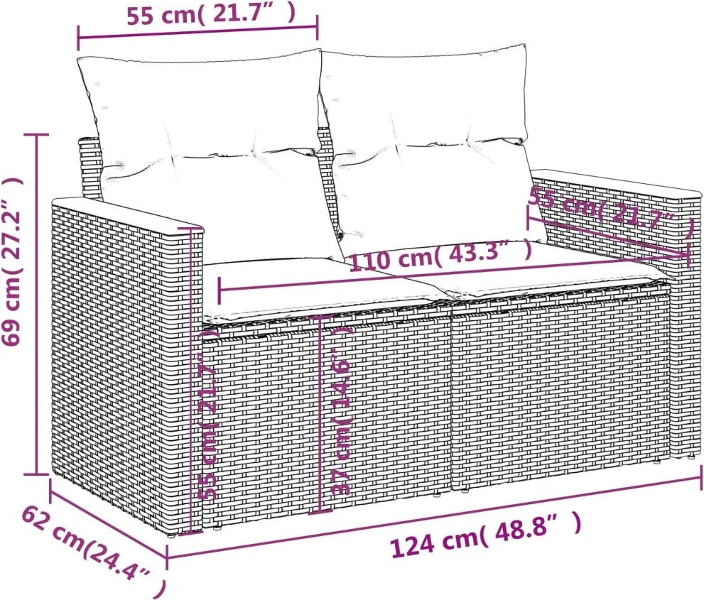 7dílná zahradní sedací souprava s poduškami černá polyratan 3225874