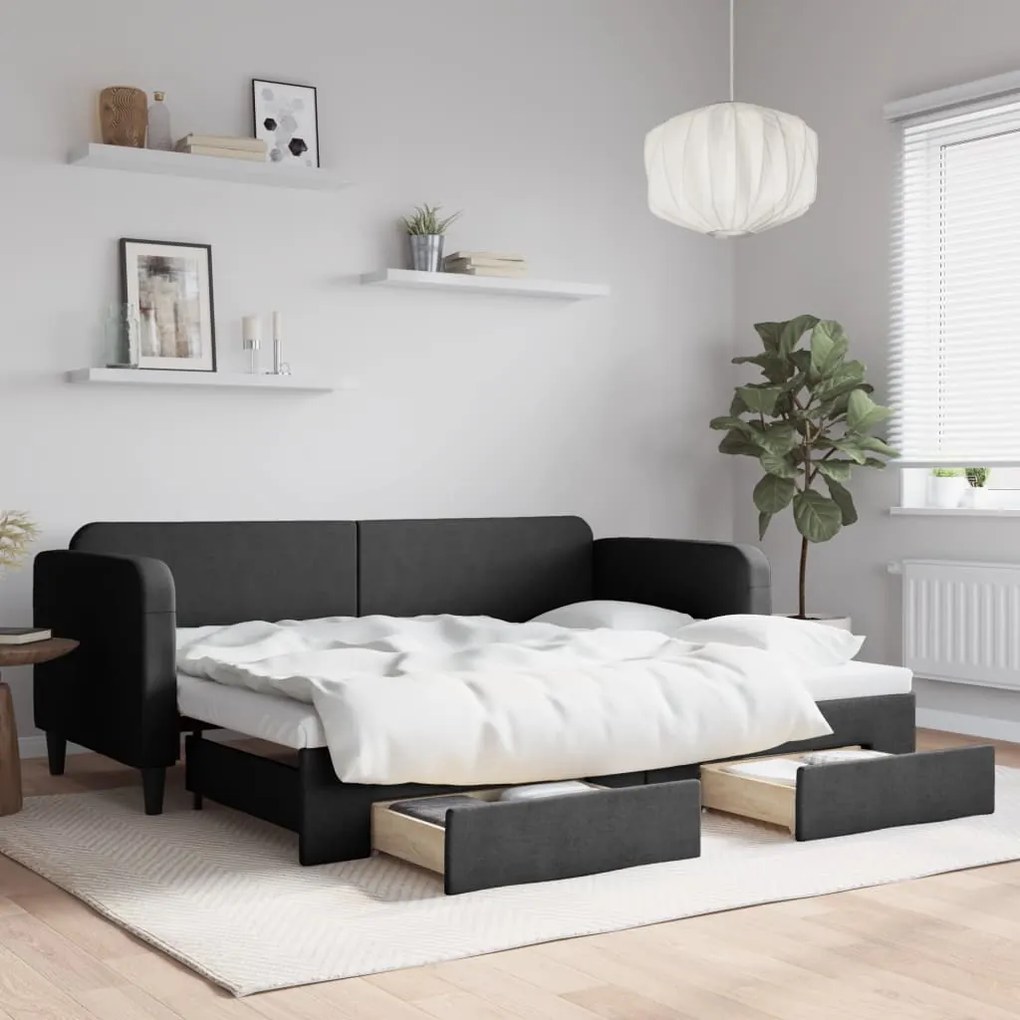 Válenda s přistýlkou a zásuvkami černá 80 x 200 cm textil 3196849