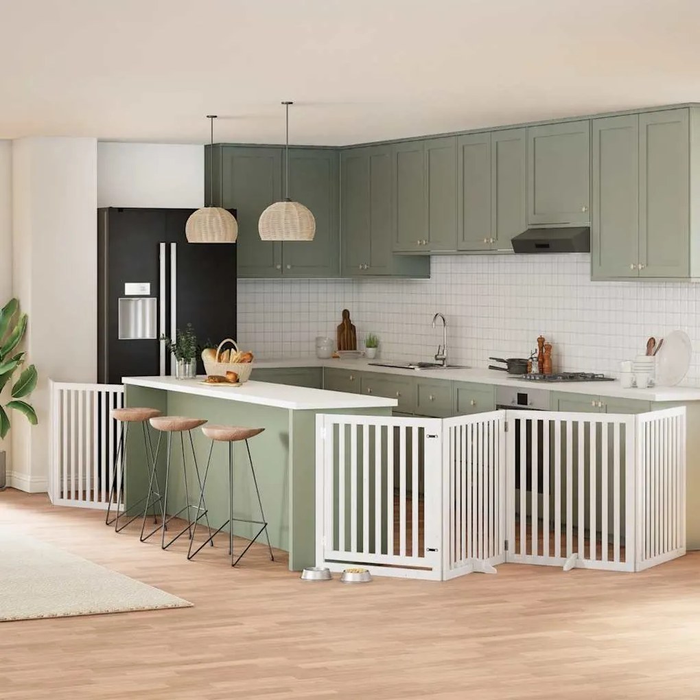 Zábrana pro psy s dvířky skládací 8 panelů bílá 640 cm topol 3155678