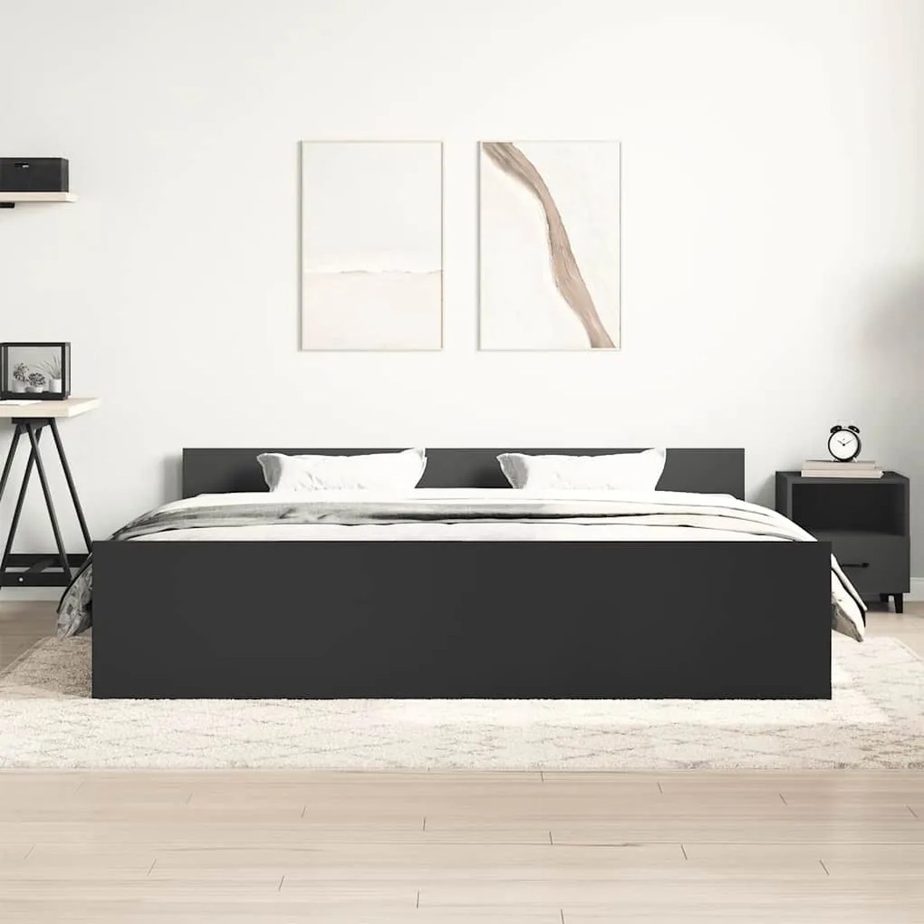 Rám postele s hlavovým a nožním čelem černý 200 x 200 cm 3203734