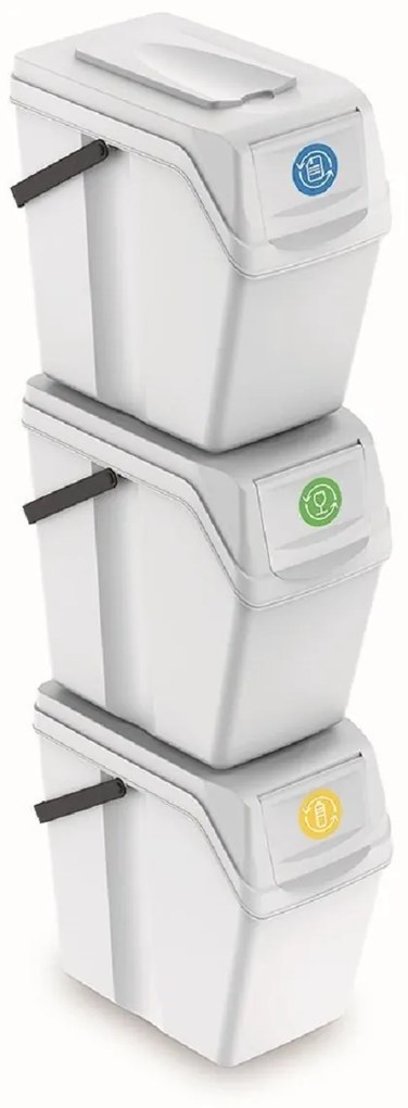 PROSPERPLAST Sada 3 odpadkových košů SORTIBOX II popelavě šedá, objem 3x25L