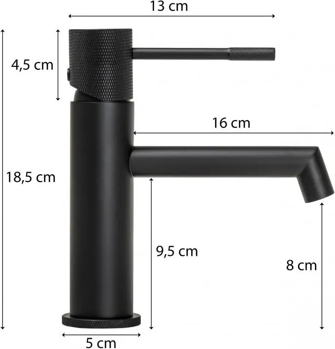 Erga Meri, umyvadlová baterie h-185, černá matná, ERG-YKA-BU.MERI-24-BLK