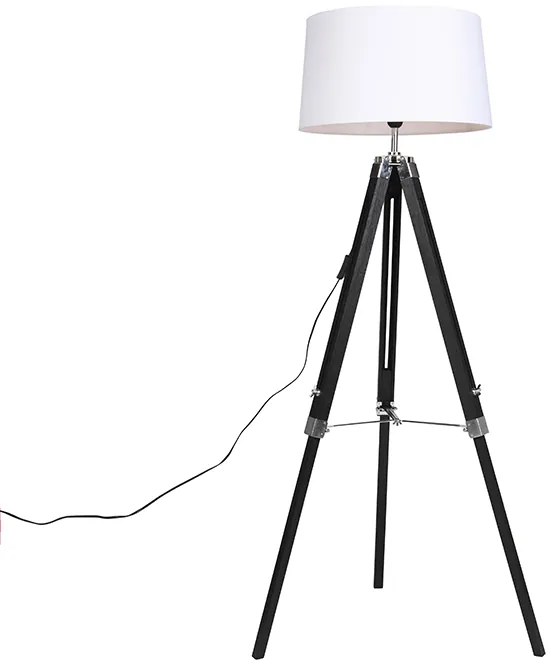 Stojací lampa se třemi nohami černá s abajurem 45 cm z lněného plátna bílé