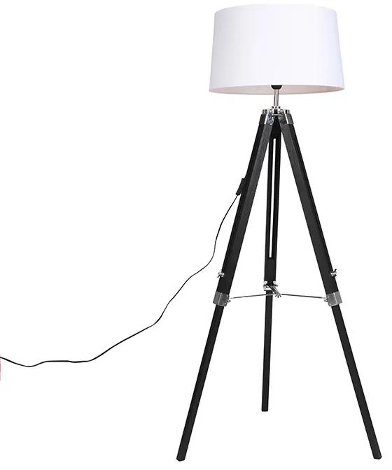 Stojací lampa Stativ černý s odstínem 45cm lněný bílý