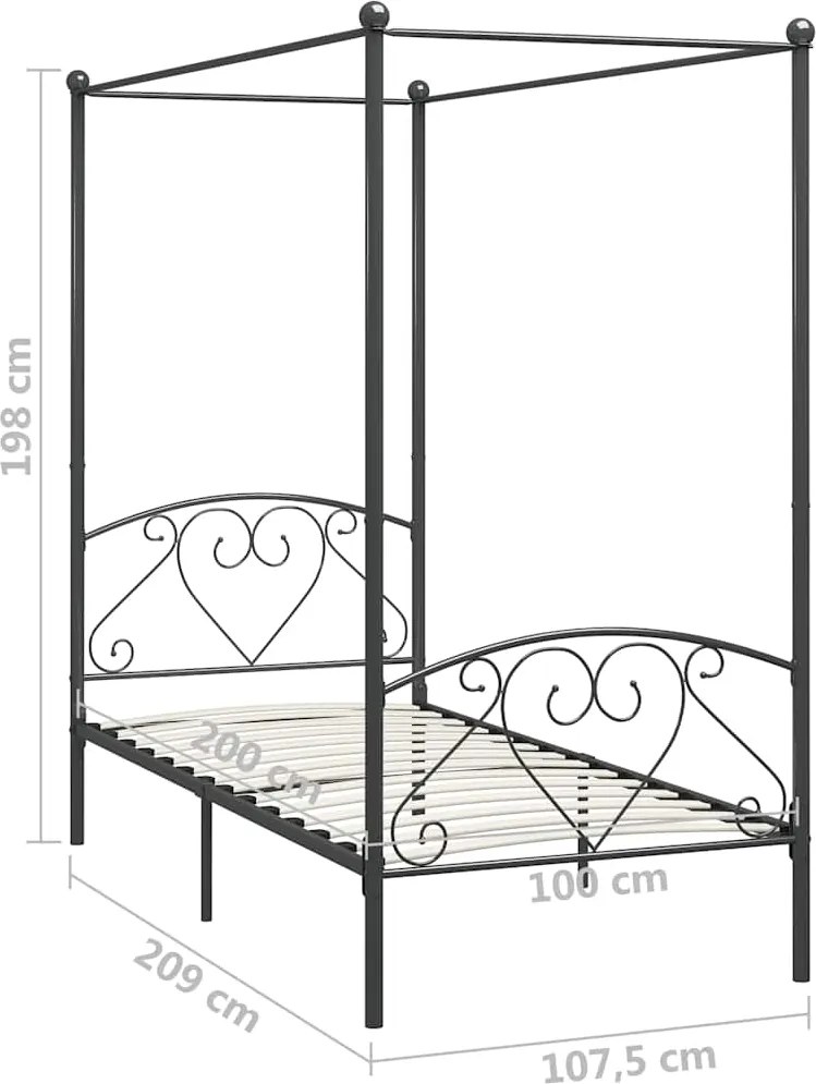 Rám postele s nebesy šedý kovový 100 x 200 cm 284441