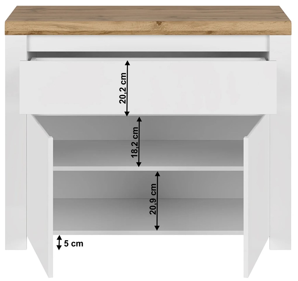 Kondela Komoda 2D1S, bílý lesk/dub wotan, VILGO