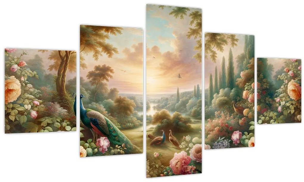 Obraz - Pávi v zahradě (125x70 cm)