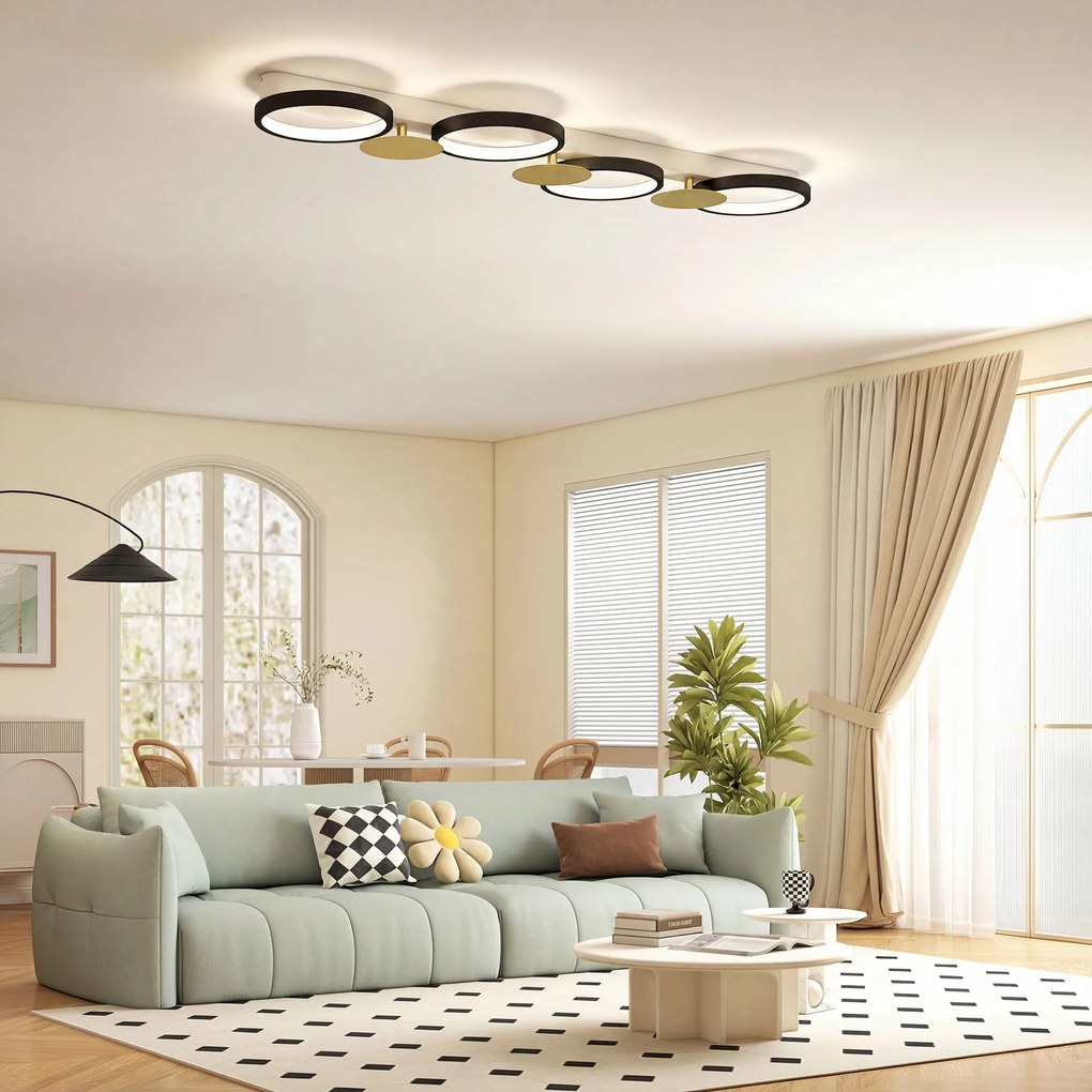 Stropní svítidlo LED 38W 1500LM 3000K-6500K Stropní svítidlo Lampa do obývacího pokoje se 4 žárovkami dálkové ovládání Černá+zlatá