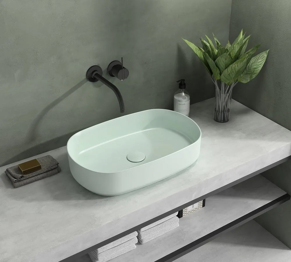 Sapho Sapho, INFINITY OVAL keramické umyvadlo na desku, 55x36 cm, matná zelena Mint, 10NF65055-2T