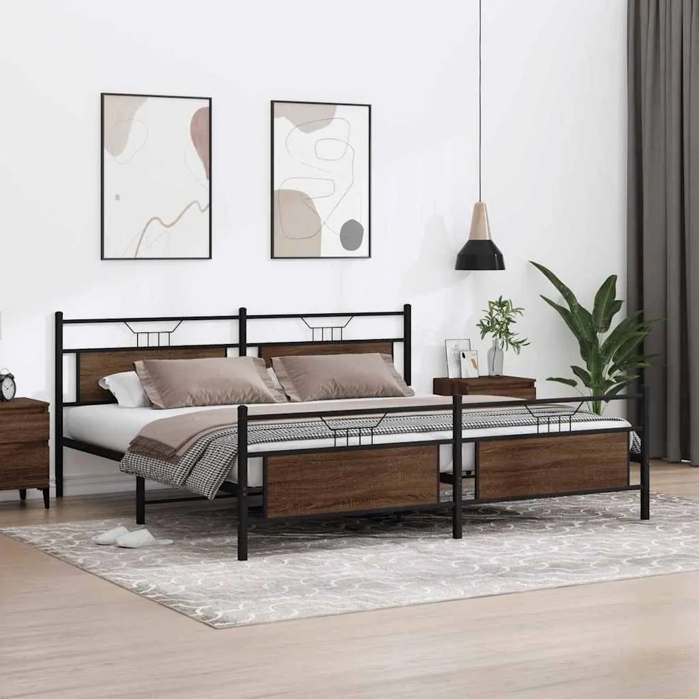 Kovový rám postele bez matrace hnědý dub 193 x 203 cm 3325105