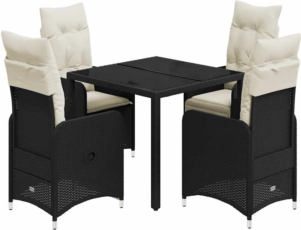 5dílný zahradní bistro set s poduškami černý polyratan 3276989