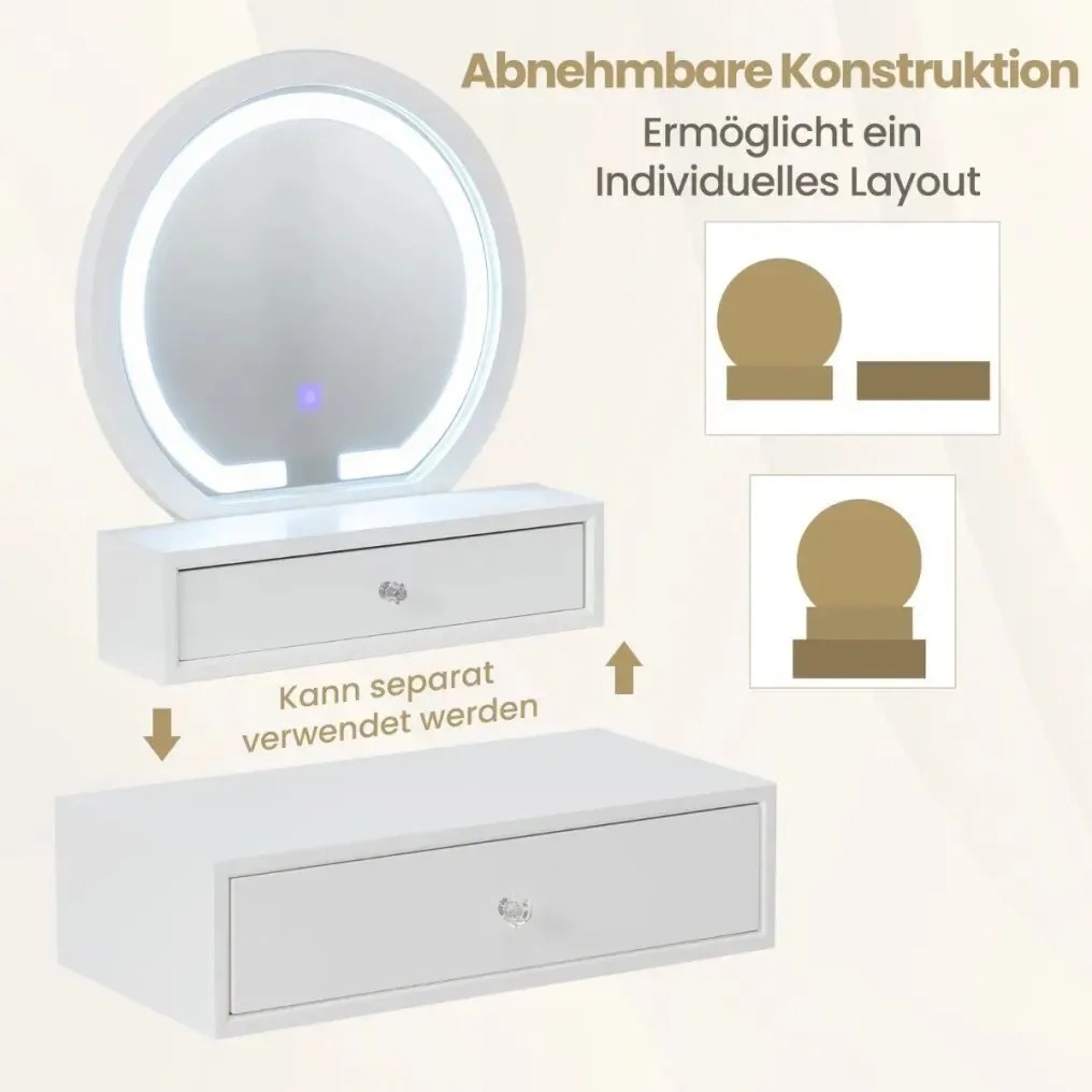 Kosmetické zrcadlo se 3 LED světelnými režimy a 2 zásuvkami, bílé JV11976DE-WH