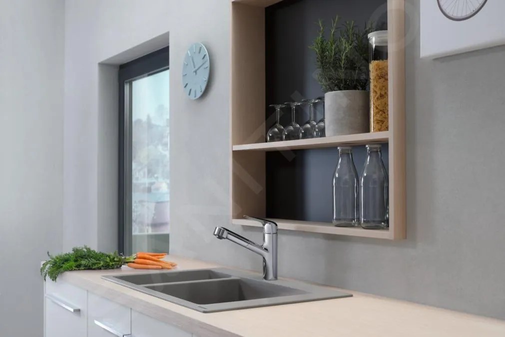 Hansgrohe Focus M42, dřezová baterie M427-H150 s výsuvnou sprškou, chromová, HAN-71814000