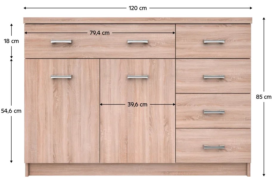 Komoda 2D5S, dub sonoma, TOPTY TYP 22