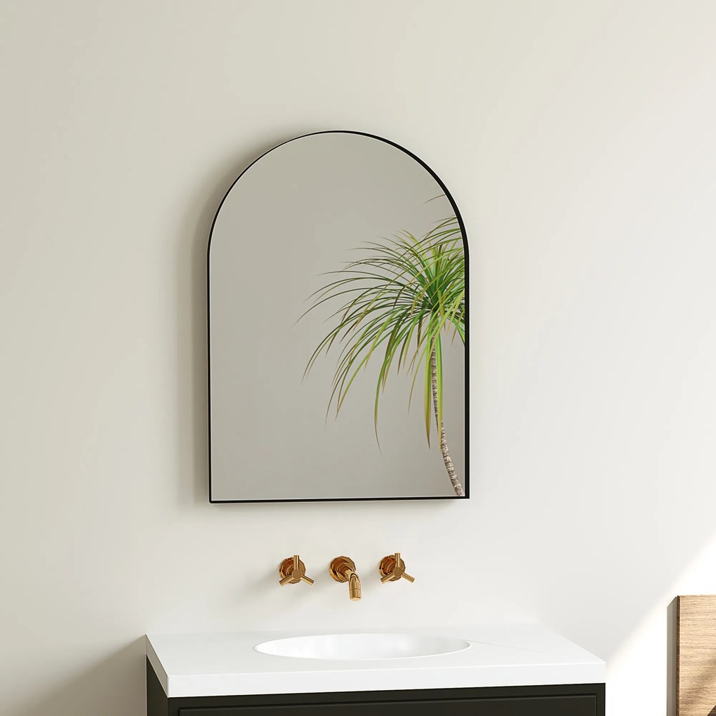 HOMCOM Koupelnové Zrcadlo 50 x 70 cm se Zabezpečovací Fólií, Koupelnové Zrcadlo s Hliníkovým Rámem, Nástěnné Zrcadlo do Koupelny a Ložnice, Černé