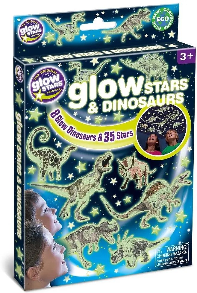 Samolepicí dekorace glowstars světélkující dekorace na zeď - dinosauři a hvězdy