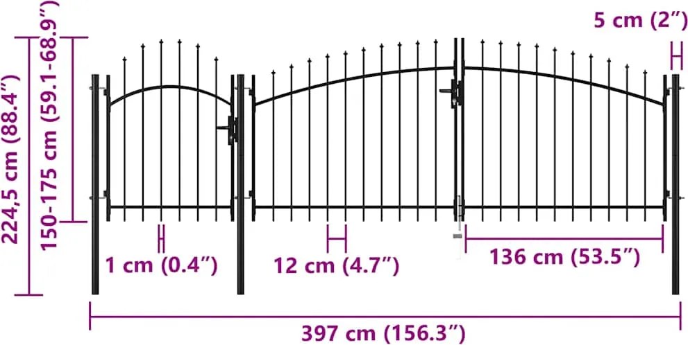 Zahradní brána Woerden ocel 1,75 x 4 m černá 144365