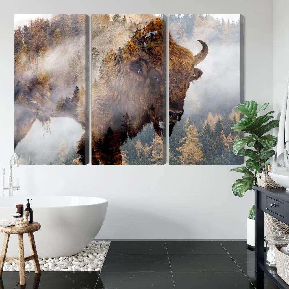 Vícedílný obraz Bizon Na Pozadí Mlžného Lesa Nedostatek Nedostatek Přírodní plátno 150x100