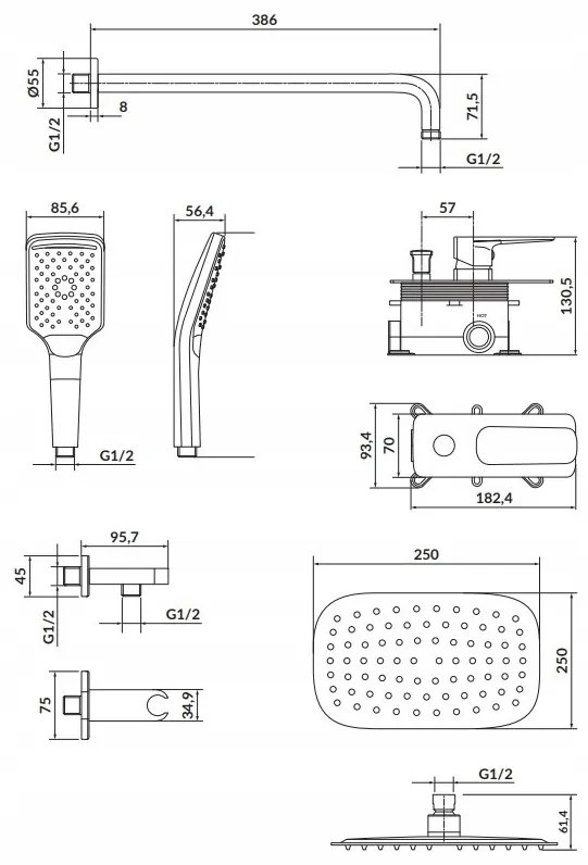 Cersanit Larga - podomítková sprchová sada, černá, S952-031