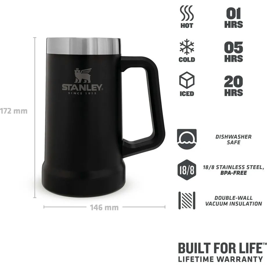 Černý termo hrnek z nerezové oceli 700 ml The Big Grip Beer Stein Black – Stanley