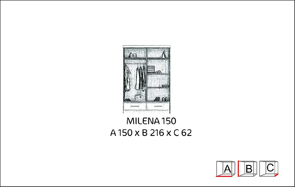 Arkos meble Skříň Milena 150 Barva: Bílá/bílý lesk
