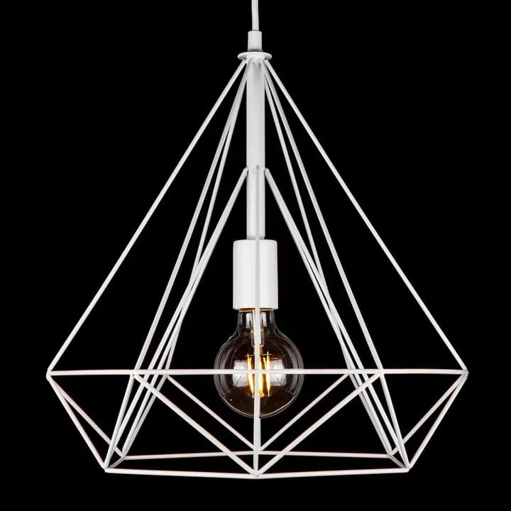 Závěsná drátěná lampa Loft Bílá Geo Prázdná