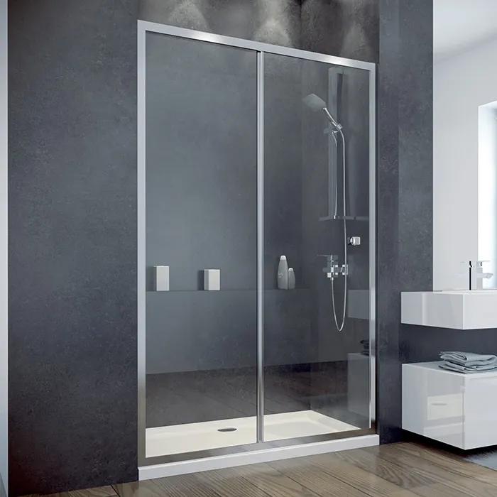 Besco Posuvné sprchové dveře DUO SLIDE 100x195 (110x195, 120x195, 130x195 ) pro instalaci do niky Rozměry (cm): šířka: 130, Barva profilů a typ výplně: profily: chrom, výplň: transparent