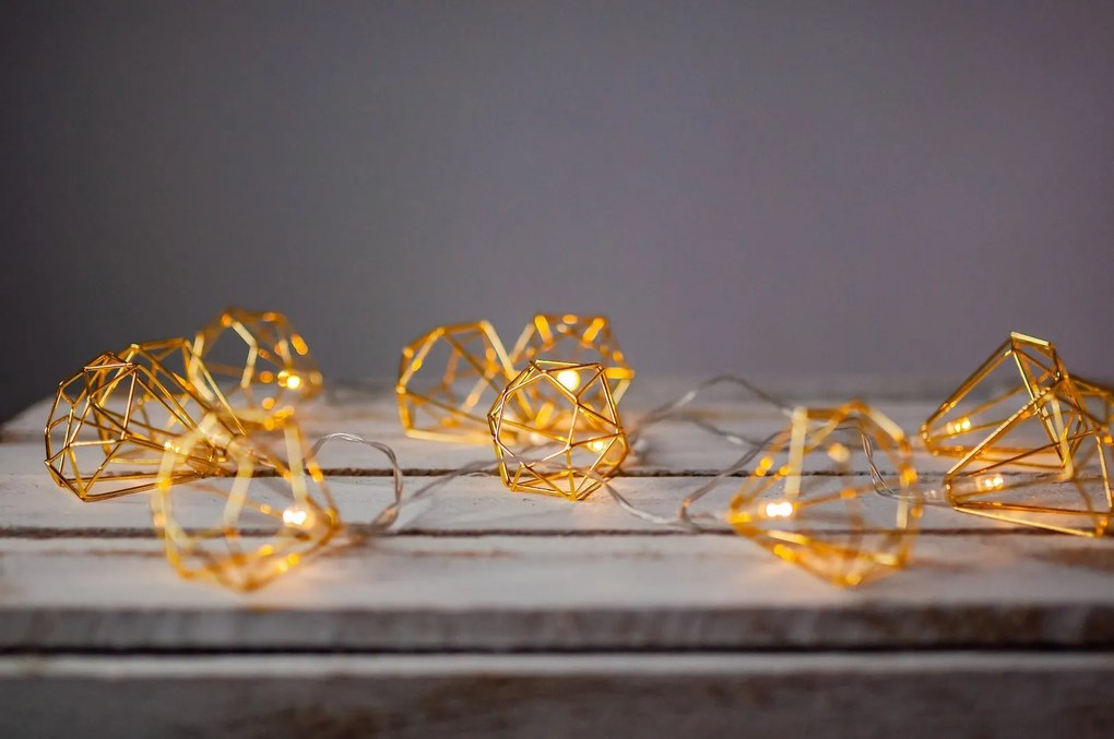 LED světelný řetěz Diamond, 1,6 m, zlatá