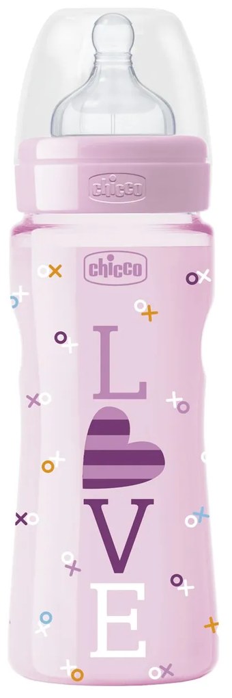 CHICCO Láhev kojenecká Well-Being LOVE silikon 330 ml dívka/chlapec 4m+