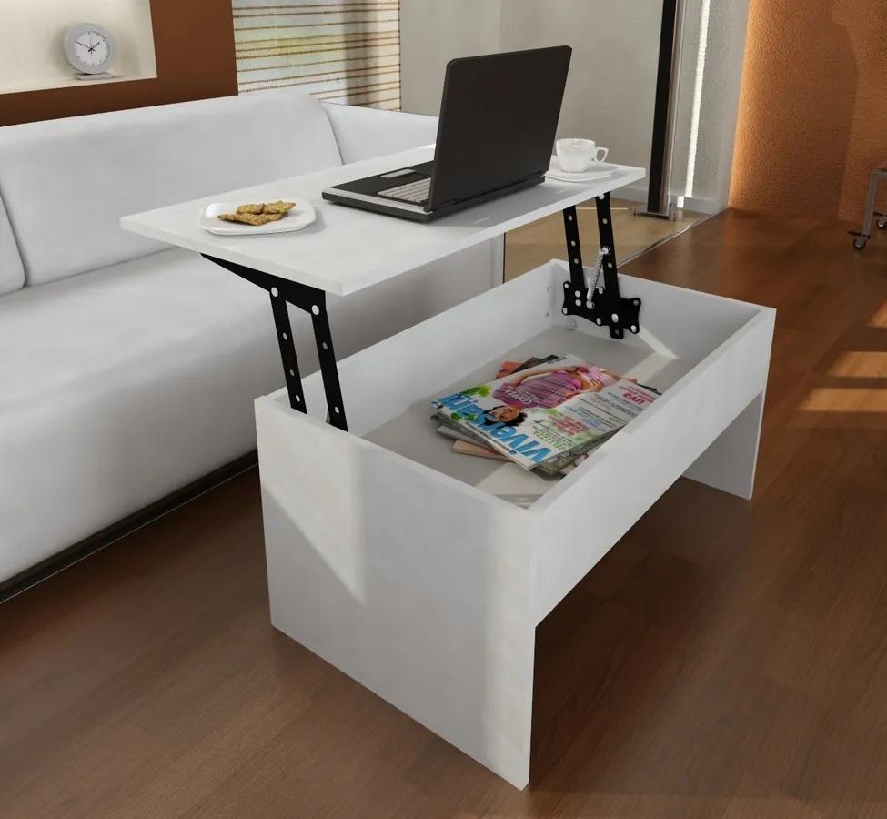 Rozkládací konferenční stolek ALBURY 90x52 cm, lamino matná bílá