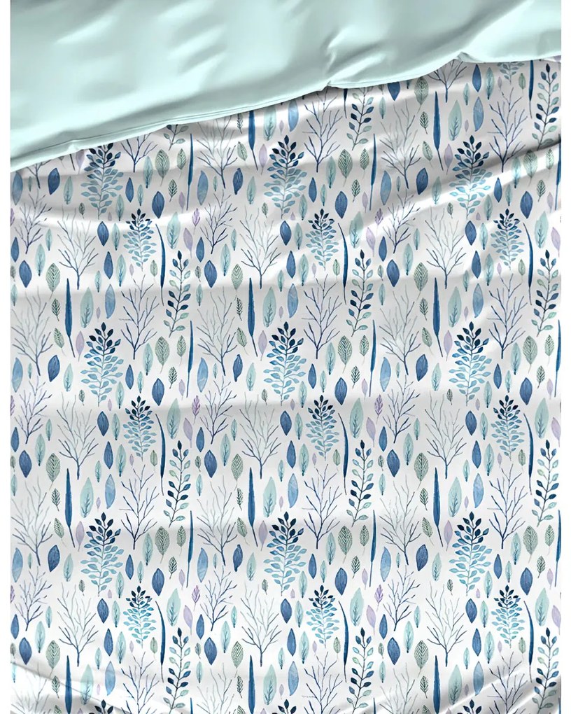 TipTrade Povlečení FLORINA listy, modré, bavlna hladká, 140x200cm + 70x90cm
