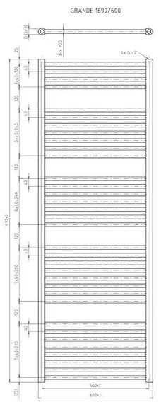 EBS GRANDE G60169RBSP Radiátor 60x169 rovný, středové připojení, černý samet S_G60169RBSP