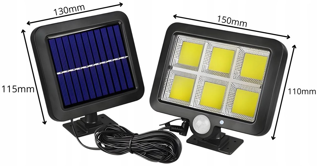 120 COB LED solární lampa s 5m kabelem