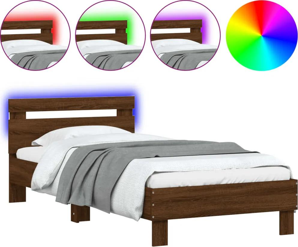 vidaXL Rám postele s čelem a LED osvětlením 75 x 190 cm [838756] Barva: kouřový dub