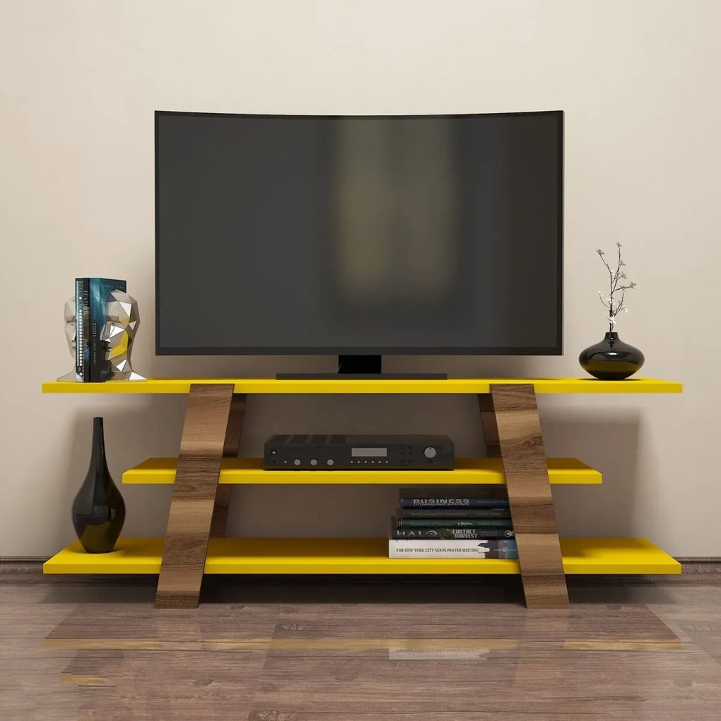 TV stolek FLOWER 120 cm žlutý/ořech