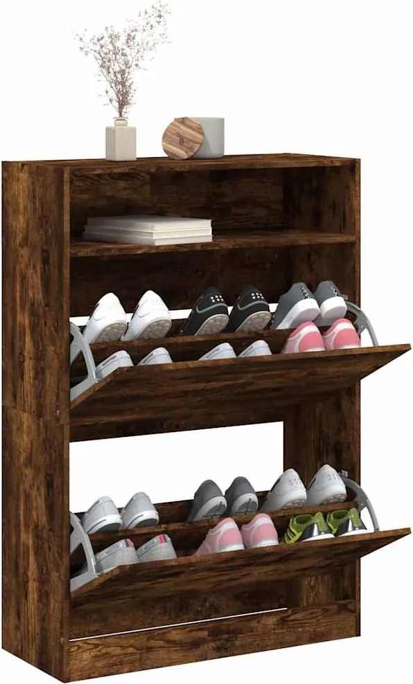 Botník se 2 výklopnými zásuvkami kouřový dub 80 x 34 x 116 cm 3214410
