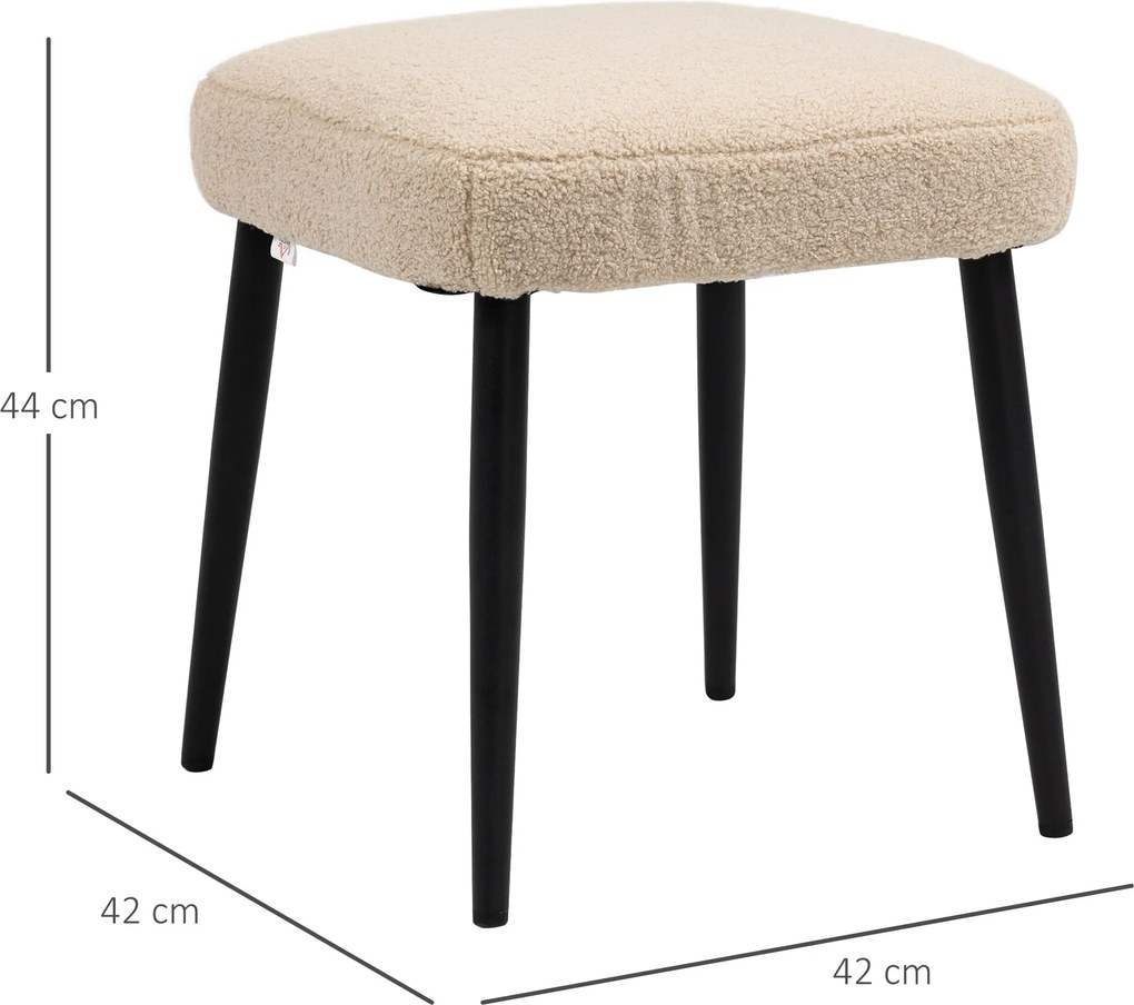 HOMCOM taburet na nohy čtvercový taburet na líčení kašmírový vzhled s ocelovými nohami do obývacího pokoje ložnice béžová 42x42x47cm | Aosom.de