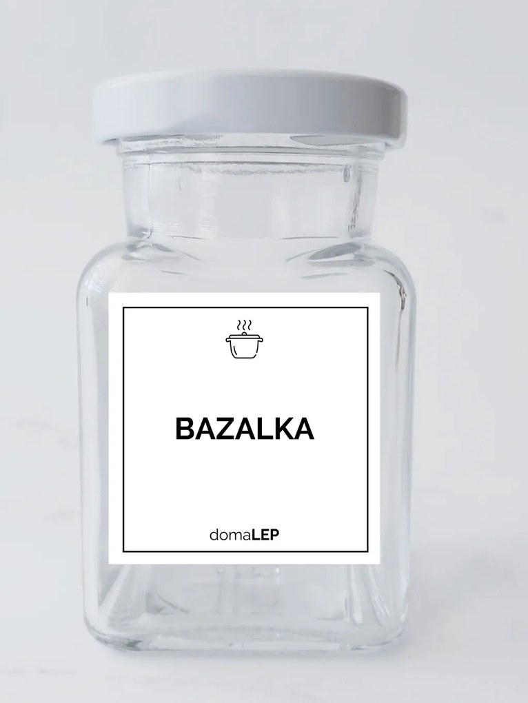 Samolepka na kořenky BAZALKA bílá 5 × 5 cm tučné písmo