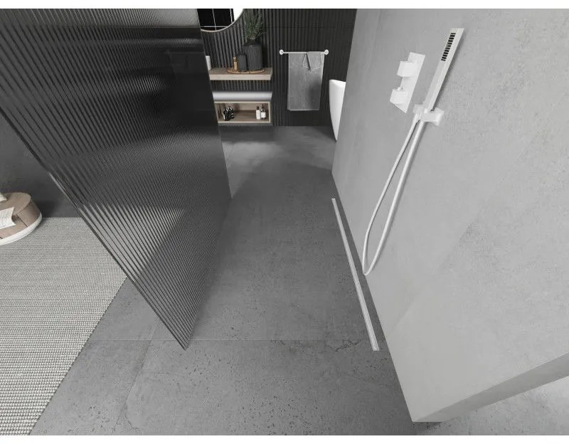 Mexen Kioto, sprchová zástěna Walk-In 110 x 200 cm, 8mm sklo s žebrovým vzorem, bílá profil, 800-110-002-20-09