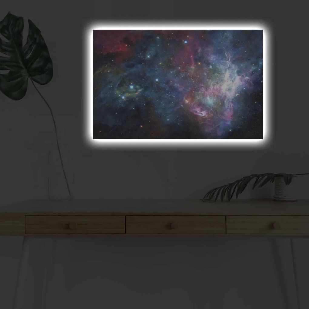 Obraz s LED osvětlením BAREVNÁ GALAXIE 45 x 70 cm