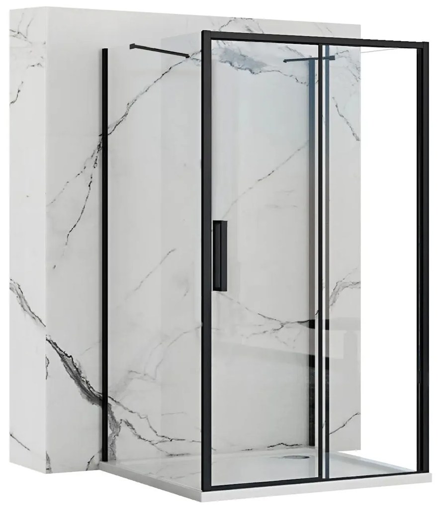 Rea Rapid Slide Wall, 3-stěnný sprchový kout s posuvnými dveřmi 130 (dveře) x 80 (stěna) x 195 cm, 6mm čiré sklo, černý profil, KPL-09883