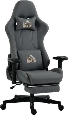 HOMCOM ergonomická herní židle s 3D opěrkami rukou, nastavitelná, kancelářská židle na kolečkách s bederní opěrkou, šedá