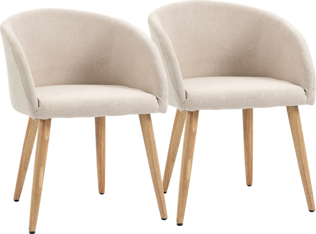 HOMCOM Sada 2 jídelních židlí - Skandinávský design - Zúžené skloněné nohy z kaučukového dřeva - Ergonomický potah s opěradlem a područkami v lnu béž…
