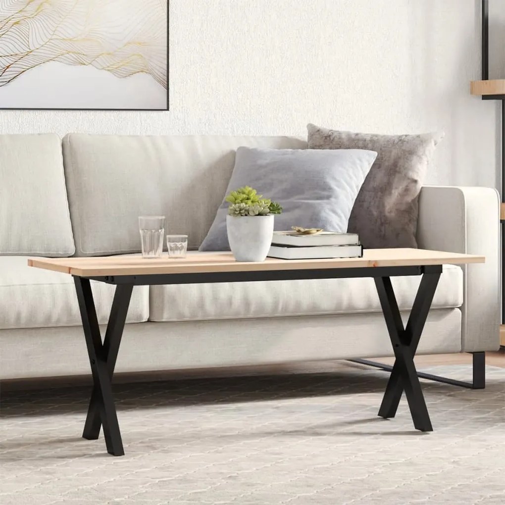 Konferenční stolek s X rámem 110x40x45 cm borové dřevo a ocel 3282689