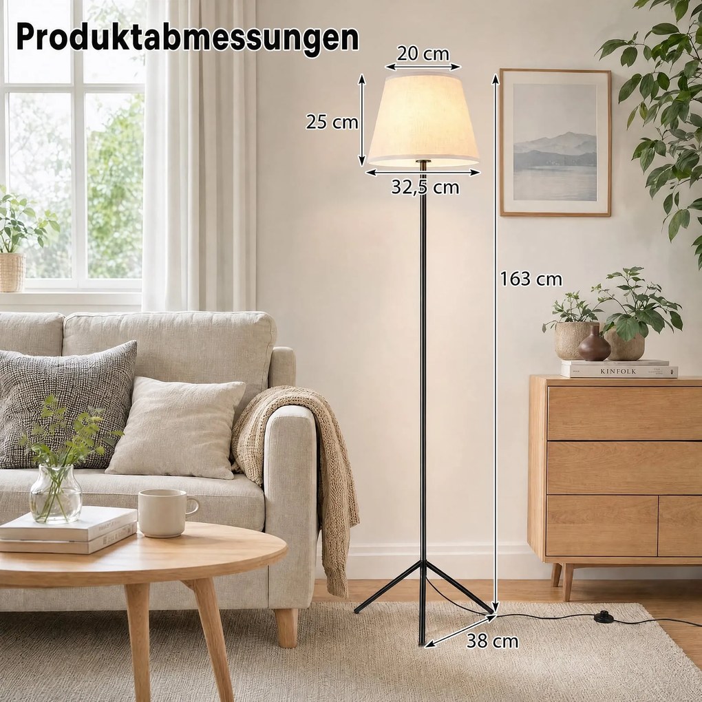 Costway Moderní stojací lampa s látkovým stínidlem E 27 Stojací lampa s kovovým