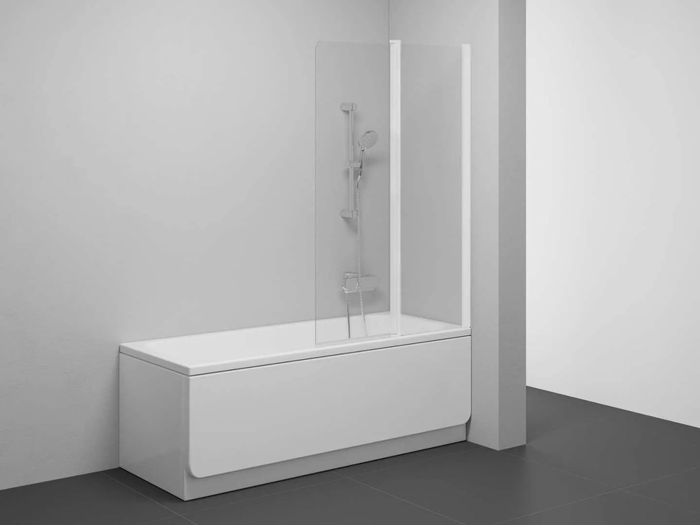 Ravak Chrome - Vanová zástěna CVS2-100 P, dvoudílná, 100x150 cm, matná bílá/čiré sklo 7QRA0E00Z1