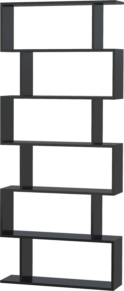 HOMCOM Moderní Knihovna se 6 Policemi pro Jídelnu, Obývací Pokoj a Kancelář 80x23x192 cm Černá