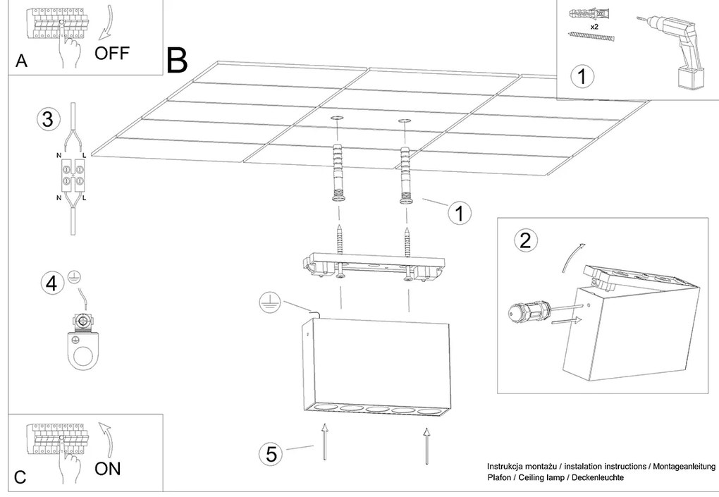 Stropní LED svítilna Sole, 5x LED 11w, 4000k, b